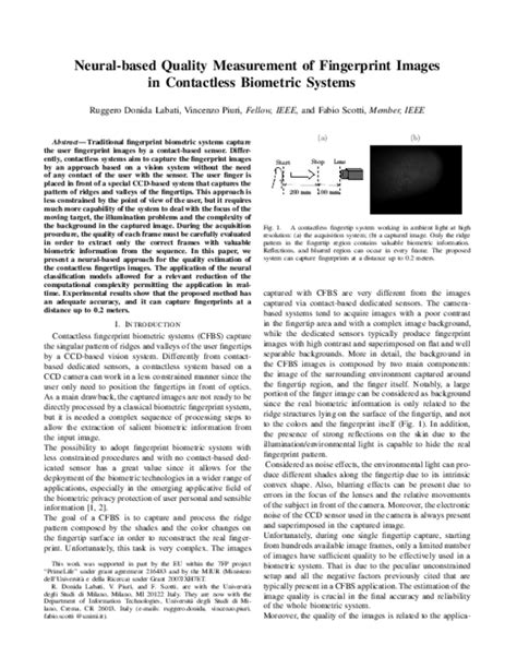 Pdf Neural Based Quality Measurement Of Fingerprint Images In Contactless Biometric Systems
