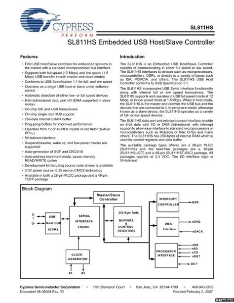 Sl811hs Embedded Usb Hostslave Controller