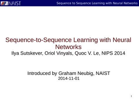 Ppt Sequence To Sequence Learning With Neural Networks Ilya