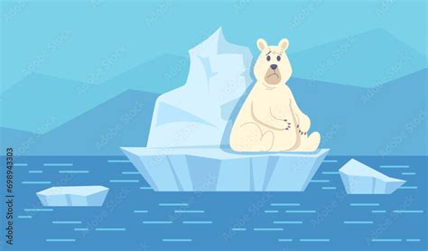 Sad Polar Bear Sitting On Ice Float Vector Illustration Polar Ice Caps