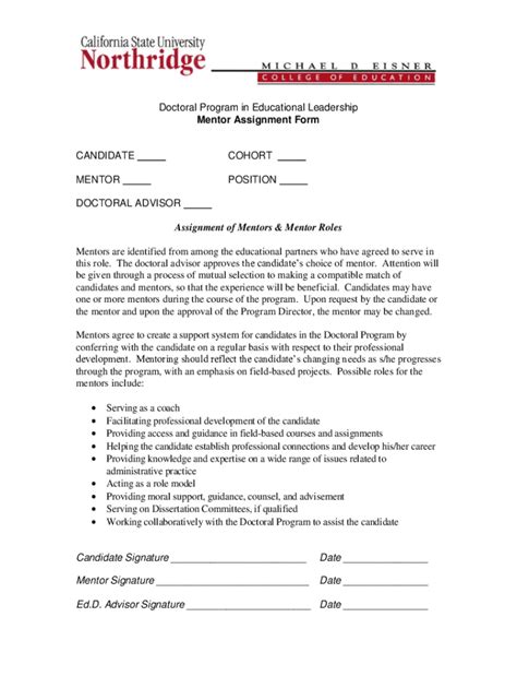 Fillable Online Mentor Assignment Formpdf Fax Email Print Pdffiller