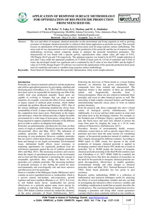 Pdf Application Of Response Surface Methodology For Optimization Of Bio Pesticide Production