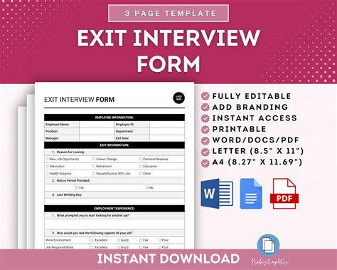 Exit Interview Form Template Employee Exit Survey Exit Questionnaire