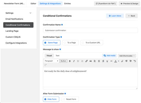 how to setup conditional confirmation messages in wordpress contact forms fluent forms