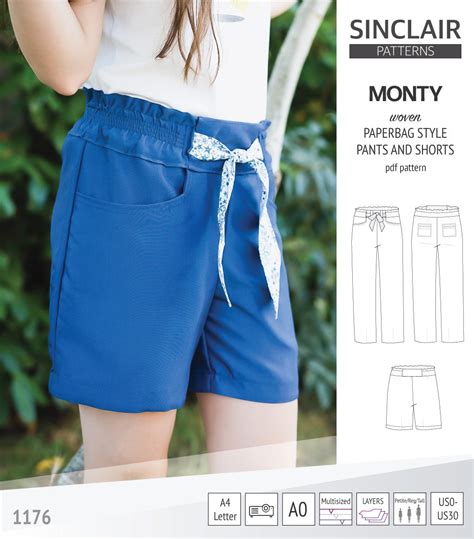 Monty Paperbag Waistline Woven Shorts And Pants With Ties Pdf Sewing
