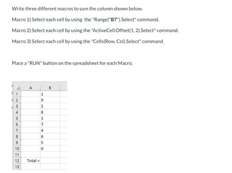 Solved Write Three Different Macros To Sum The Column Shown