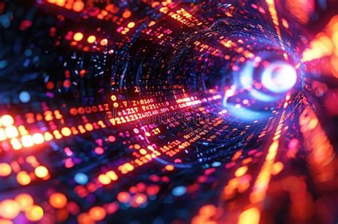 Digital Vortex Tunnel Filled With Glowing Numbers And Light Streaks Representing Data Flow