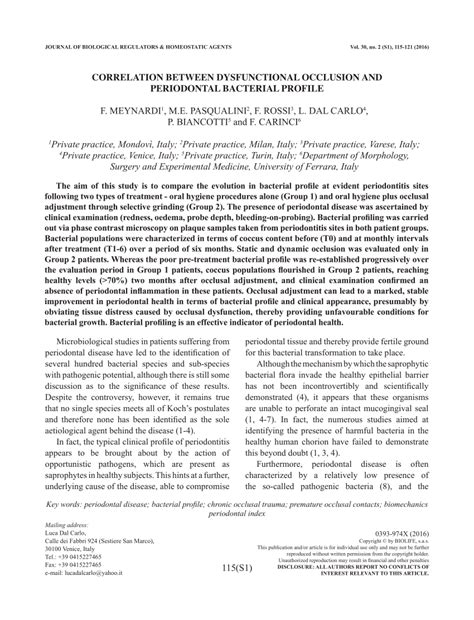 Pdf Correlation Between Dysfunctional Occlusion And Periodontal