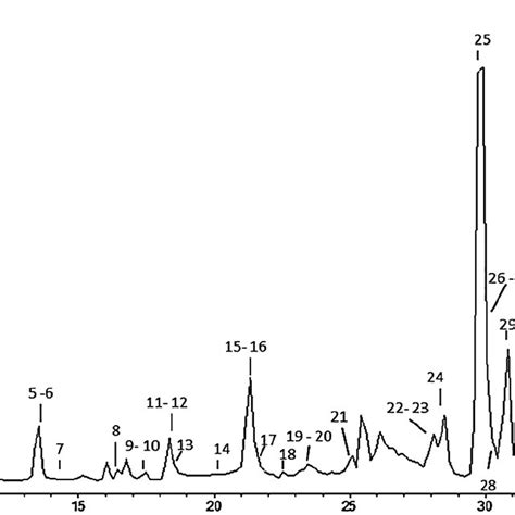 Total Chromatogram Obtained For The Ethyl Acetate Extract Of The Leaves Download Scientific