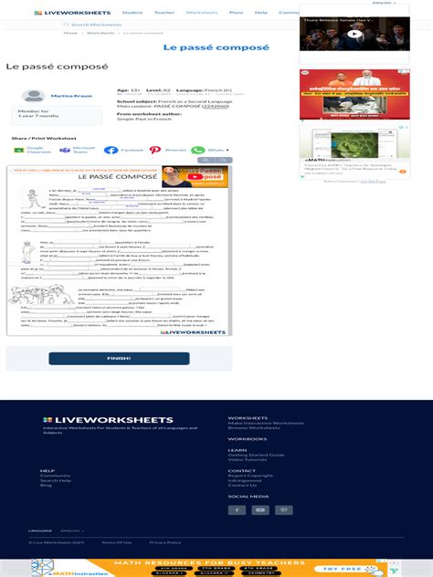Le Passé Composé Free Interactive Worksheets 7404278 Pdf