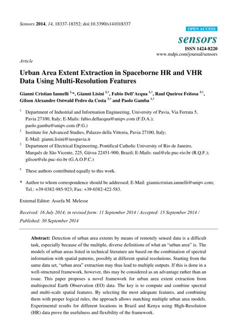 Pdf Urban Area Extent Extraction In Spaceborne Hr And Vhr Data Using Multi Resolution Features
