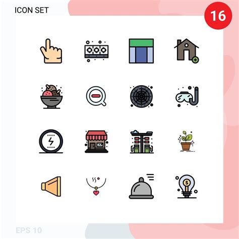 Set Of 16 Modern Ui Icons Symbols Signs For Dessert New Webpage House Buildings Editable