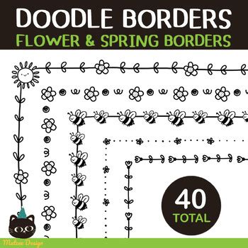 Bundle Spring And Flower Border Clipart Black And White Page Doodle