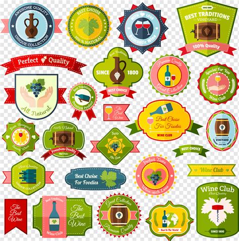 와인 레이블 엠 블 럼 및 리본 플랫 컬러 격리 된 그림 세트 Png Pngwing