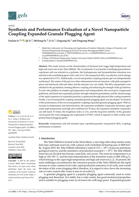 Pdf Synthesis And Performance Evaluation Of A Novel Nanoparticle Coupling Expanded Granule