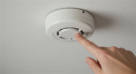 Testing Fire Alarm Finger Pressing Smoke Detector Button For Safety