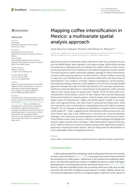 Pdf Mapping Coffee Intensification In Mexico A Multivariate Spatial