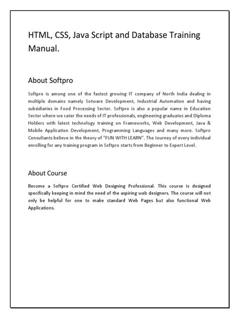 Htmlcss Js Database Training Syllabus 2019 Pdf Html Element Websites