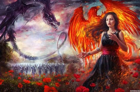 Девушка Фантастика Феникс аватары картинки арт Фэнтэзи арт женщины Рисунки Фантастика
