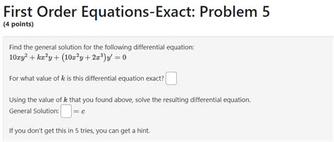 Solved First Order Equations Exact Problem 2 4 Points