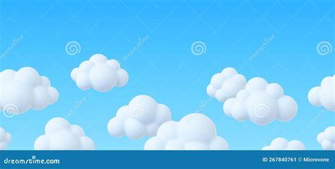 Clouds In Blue Sky 3d White Cloud Seamless Banner Fluffy Bubbles Spring Summer Seasonal