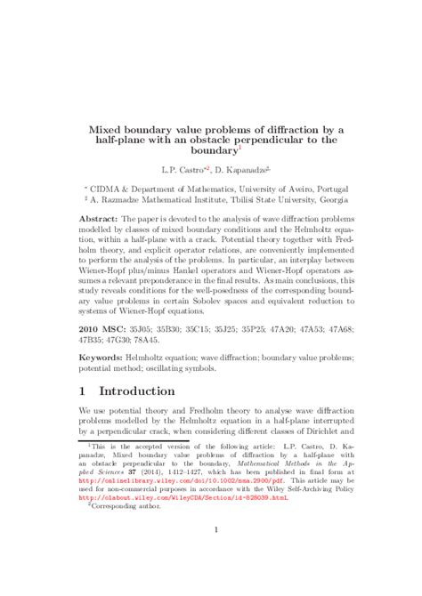 Pdf Mixed Boundary Value Problems Of Diffraction By A Half Plane With