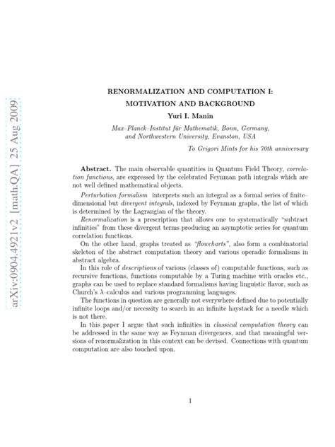 Renormalization And Computation I Motivation And Background Pdf Quantum Field Theory