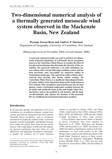Pdf Two Dimensional Numerical Analysis Of A Thermally Generated Mesoscale Wind System Observed