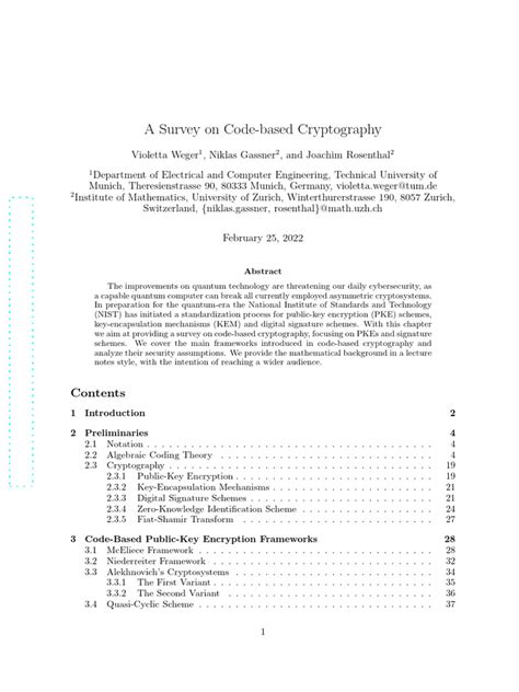 A Survey On Code Based Cryptography Pdf Cryptography Applied