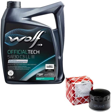 Motoröl WOLF OFFICIALTECH C3 LL III 65644 SAE 5W30 5 Liter mit Öl, 41,95
