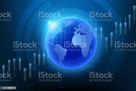 투자 금융 데이터의 빛나는 벡터 차트가있는 행성 지구의 하이테크 홀로그램 개념에 대한 스톡 벡터 아트 및 기타 이미지 개념