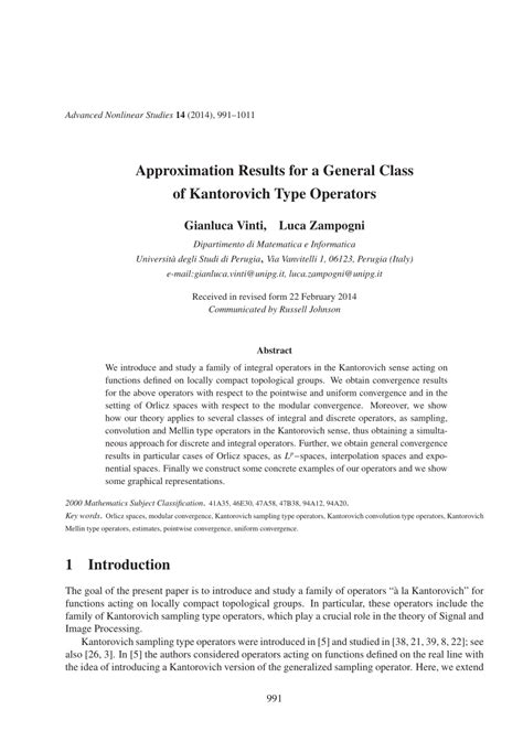 Pdf Approximation Results For A General Class Of Kantorovich Type