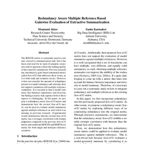 Redundancy Aware Multiple Reference Based Gainwise Evaluation Of Extractive Summarization Acl