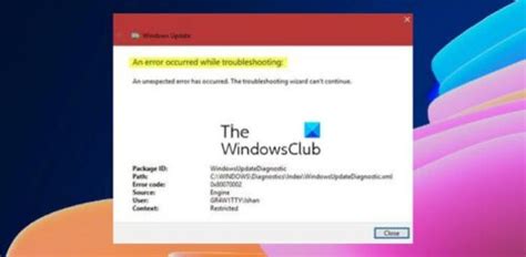 an unexpected error has occurred troubleshooting wizard can t continue
