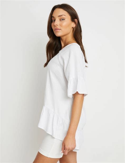 rockmans elbow frill sleeve and hem button backtop rockmans