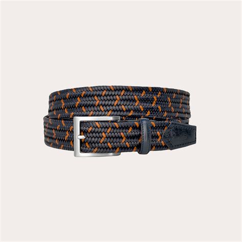 Elastic Belt For Plus Sizes In Blue And Cognac Leather Brucle