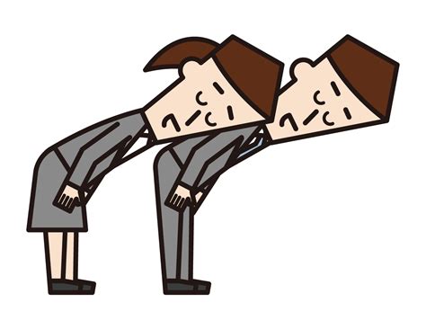 사람여성이 고개를 숙이고 사과하거나 감사하는 모습 무료 일러스트 소재집 Kukukeke