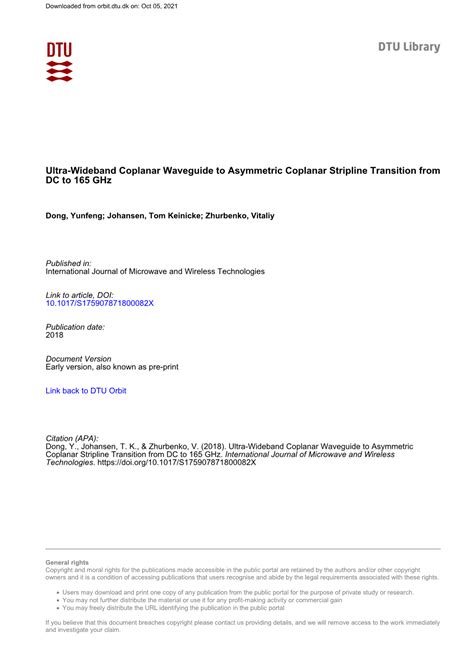 Ultra Wideband Coplanar Waveguide To Asymmetric Coplanar Stripline Transition From Dc To 165 Ghz