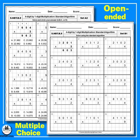 4 Digit By 1 Digit Long Multiplication Worksheets Expertuition
