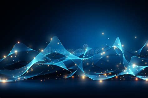 Abstract Blue Background With Interwoven Colored Dots And Lines Wave