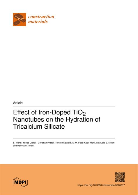Pdf Effect Of Iron Doped Tio2 Nanotubes On The Hydration Of Tricalcium Silicate