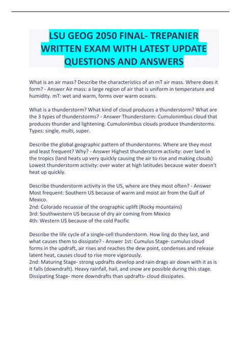 LSU GEOG FINAL TREPANIER WRITTEN EXAM WITH LATEST UPDATE QUESTIONS AND ANSWERS GEOG