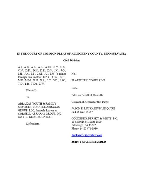 Final Abraxas Complaint Institutional Sex Assault Cases Pdf Negligence Prison