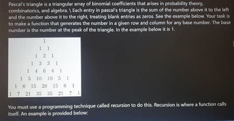 solved pascal s triangle is a triangular array of binomial