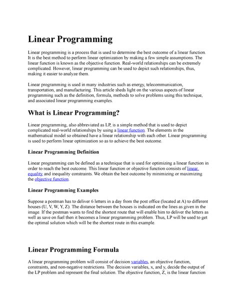 Helping Material Lp Linear Programming And Its Methods Linear Programming Linear Programming