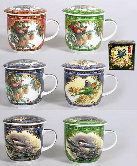 Кружка заварник 360мл з металевим ситом Птахи Мікс Mugs Glassware Tableware