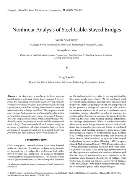 Non Linear Analysis Of Cable Stayed Bridge Pdf Elasticity Physics Bending