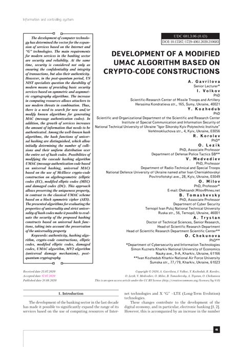 Pdf Development Of A Modified Umac Algorithm Based On Crypto­code