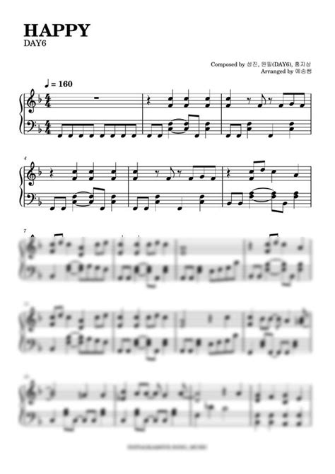 악보 Day6데이식스 Happy해피 바장조풀버전 By 예송쌤