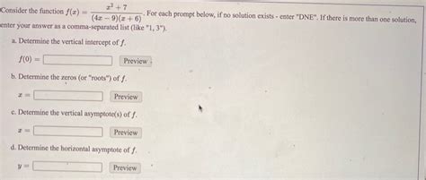 Solved For Each Of The Following Rational Functions
